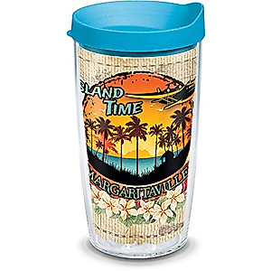 Tervis Margaritaville - Island Time Insulated Tumbler with Wrap and Turquoise Lid, 16oz, Clear