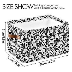 YETTASBIN Black Damask Storage Basket 2pc, Large Collapsible Toys Clothes Organizer, Long-Lasting Canvas Storage Bin with Handle for Shelves Closet Laundry Home Office Decor