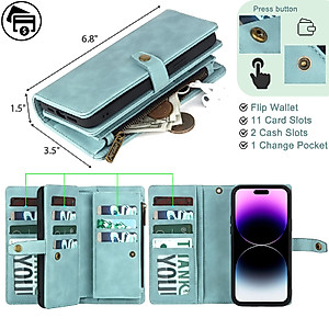 TwoHead Wallet Case Compatible with iPhone 15 Pro Max,Detachable Magnetic Phone Case,All-Round Shockproof Protective Leather Phone Case with Card Holder,6.7 in,Blue