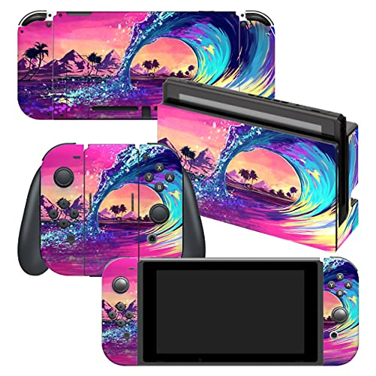 HK Studio Game Console Switch Skins - Meta Wave Game Console Switch Stickers with No Bubble, Waterproof - Game Console Switch Wrap Skin - Including Skin for Joy-Cons, Dock, Grip and Console