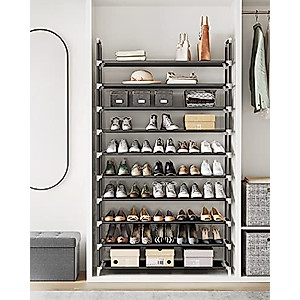 SONGMICS 10-Tier Shoe Rack, Storage Storage Organizer, Holds up to 50 Pairs, Metal Frame, Non-Woven Fabric, for Living Room, Hallway, 39.4 x 11 x 68.9 Inches, Black ULSH11H