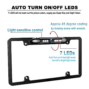 GLK License Plate Backup Camera HD Front Rear View Reverse Camera with 7 LED Night Vision 170 Degree Viewing Angle, Waterproof, for Cars