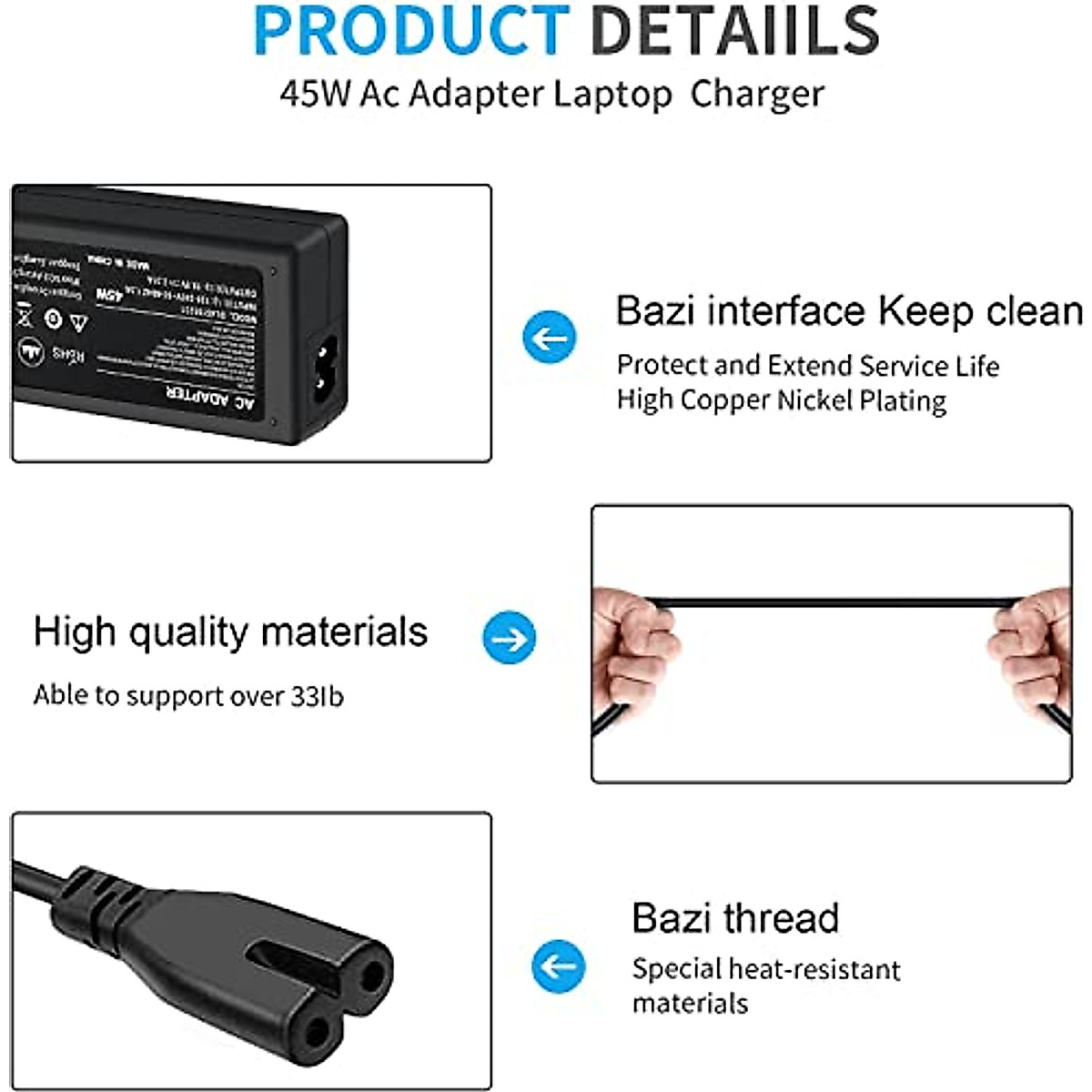 HP 45W 19.5V 2.31A Laptop Charger for HP Stream 11 13 14, Pavilion, Elitebook Folio, Spectre, Pavilion Touchsmart, Spectre Ultrabook, AC Adapter Power Supply (4.5mm x 3mm)