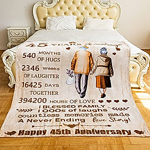 BLAMEZI 45 Years 45th Anniversary Throw Blanket Gifts, Gift for 45th Wedding Anniversary Valentine Gifts for Her Him Wife Husband Mom Dad Grandpa Grandma
