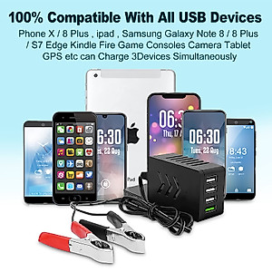 YIPIN HEXHA DC Converter with Battery Clip 12V/24V to 5V 4USB Port DC Power Adapter Buck Charging Module for Apple Android Phone Charging