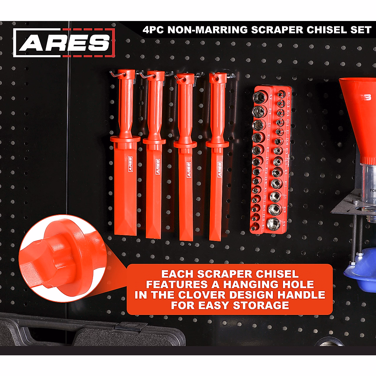 ARES 10083 – 4-Piece Non-Marring Scraper Chisel Set – Thermoplastic Construction Resists Flexing and Breaking – Safely Removes Debris, Adhesives, Film, Deposits and More from a Variety of Surfaces