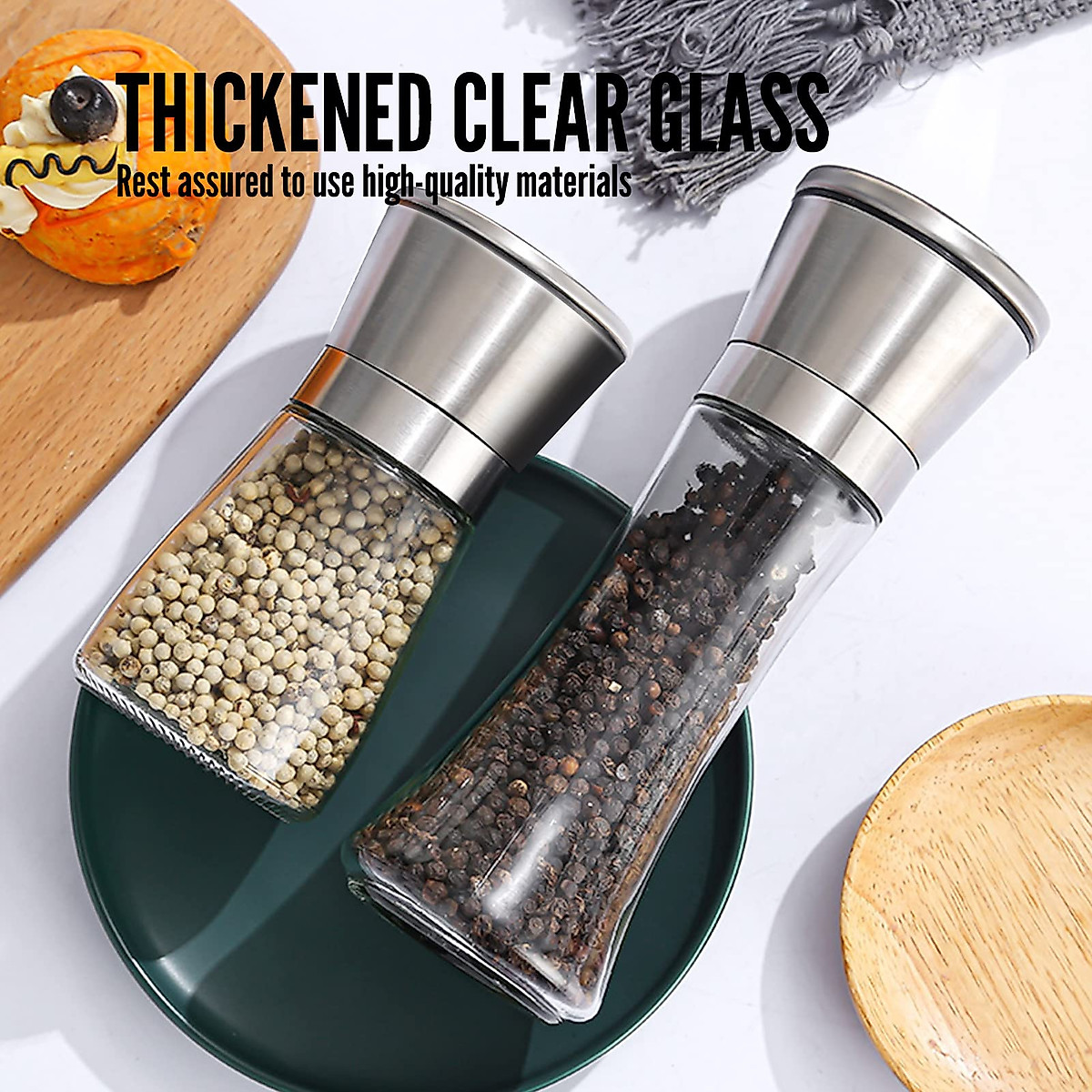 ACMEMAKE Pepper Grinder, Spice Mill with Ceramic Blades, Salt Grinder Refillable, Stainless Steel Dust Cover, Pepper Mill for Kitchen or Outdoor Picnic (180ML)