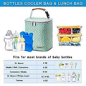 BABEYER Breast Milk Cooler Bag with Ice Pack Fits 4 Baby Bottles Up to 9 Ounce, Baby Bottle Bag for Nursing Mom Daycare-Green