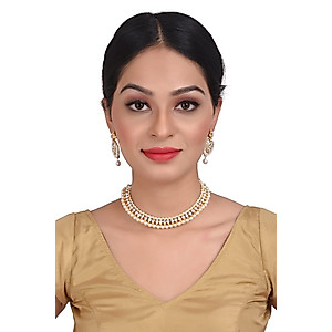 Efulgenz Pearl Indian Choker Indian Pearl Necklace Indian Faux Pearl Necklace Jewelry Set Cz Cubic Zirconia Beaded Choker Necklace Earrings Jewelry Set