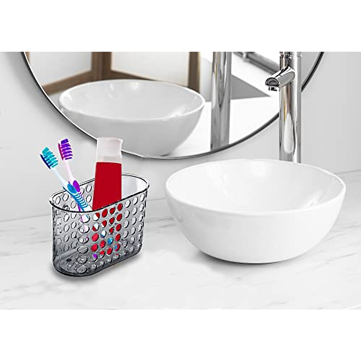 DecorRack Bath Caddy Basket with Suction Cups, Large Size, 7.5 Inch Long, Space Saving Shower Organizer Perfect to Hold Toiletries and Kitchen Accessories -BPA Free- Acrylic Plastic (1 Pack)
