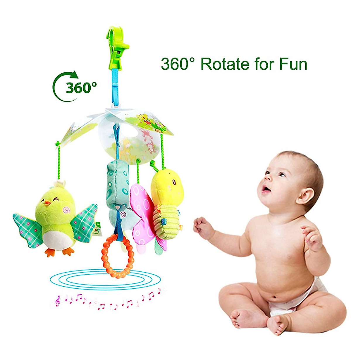 Cute Car Seat Hanging Toys for Baby, C Clip Hanging Ocean Animal Soft Toys with Rattles BB Squeaker Distorting Wind Chime for Boys Girls 0 3 6 12 Months