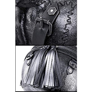 HANXIUCAO 3D Stereo Skull Backpack PU Backpack Waterproof Silicone Embossed Ghost Head Knapsack, Black, Medium