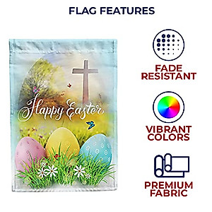 America Forever Happy Easter Garden Flag 12.5 x 18 Inch Religious Cross Holiday Spring Seasonal Yard Outdoor Decorative Double Sided Easter Eggs Garden Flag