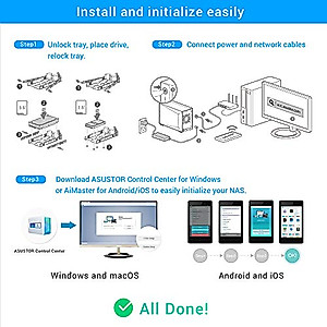 Asustor AS5202T - 2 Bay NAS, 2.0GHz Dual-Core, 2 2.5GbE Ports, 2GB RAM DDR4, Gaming Network Attached Storage, Personal Private Cloud (Diskless)