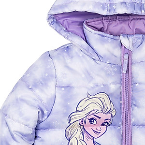 Disney Frozen Princess Anna Elsa Little Girls Zip Up Puffer Jacket Purple 6