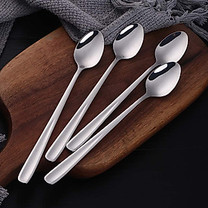 Long Handle Iced Tea Spoon, 8 inch Coffee Spoons, Baikai Stainless Steel Cocktail Stirring Spoons, Dishwasher Safe, Set of 4 (Silver)