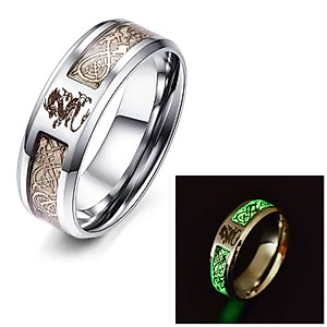Blowin 8mm Golden Celtic Dragon Luminous Ring Aurora Glow Stainless Steel Wedding Band for Men Women (Size 12)