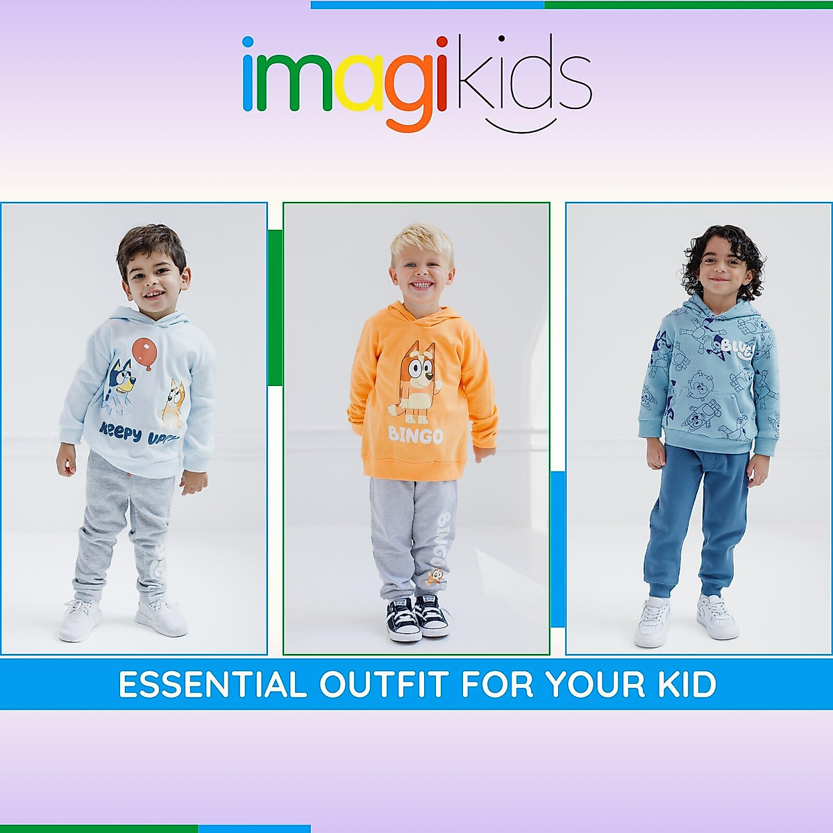 Bluey Bingo Little Boys Fleece Hoodie and Pants Outfit Set Blue/Grey 7-8