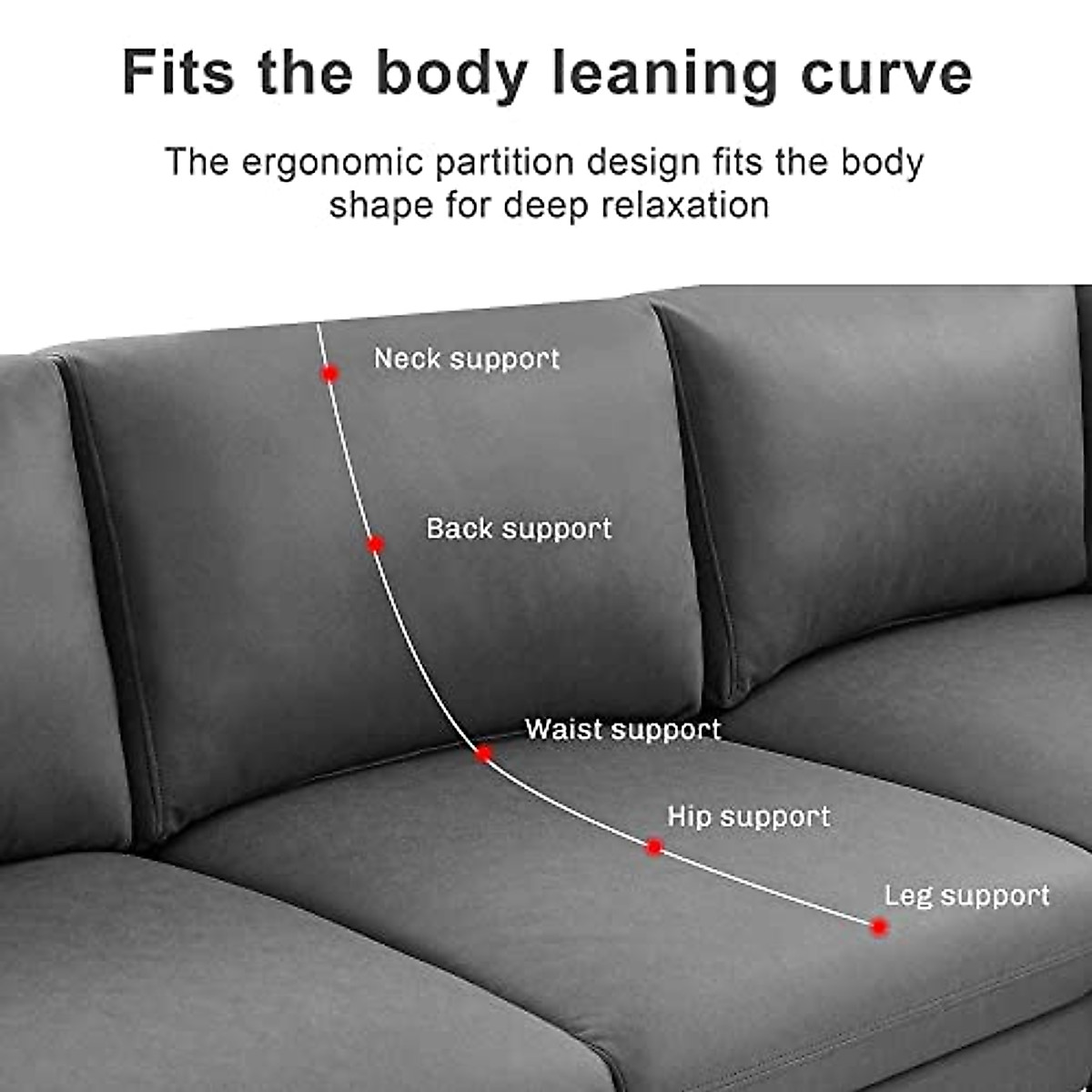 Cotoala 141inch Air Leather Sectional Sofa with Metal Legs, Huge Corner Wedge Design, Modern English Arm Couch for Living Room, Grey