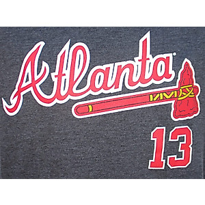 Ronald Acuña Jr. #13 Name and Number Short Sleeve Shirt - Charcoal Gray (Atlanta Braves, Large)