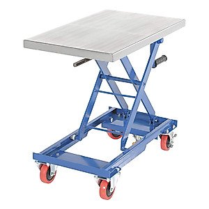 Vestil CART-330-M Steel Mechanical Scissor Cart with Hand Crank 18 in. x 28 in. 330 Lb. Capacity Blue/Silver