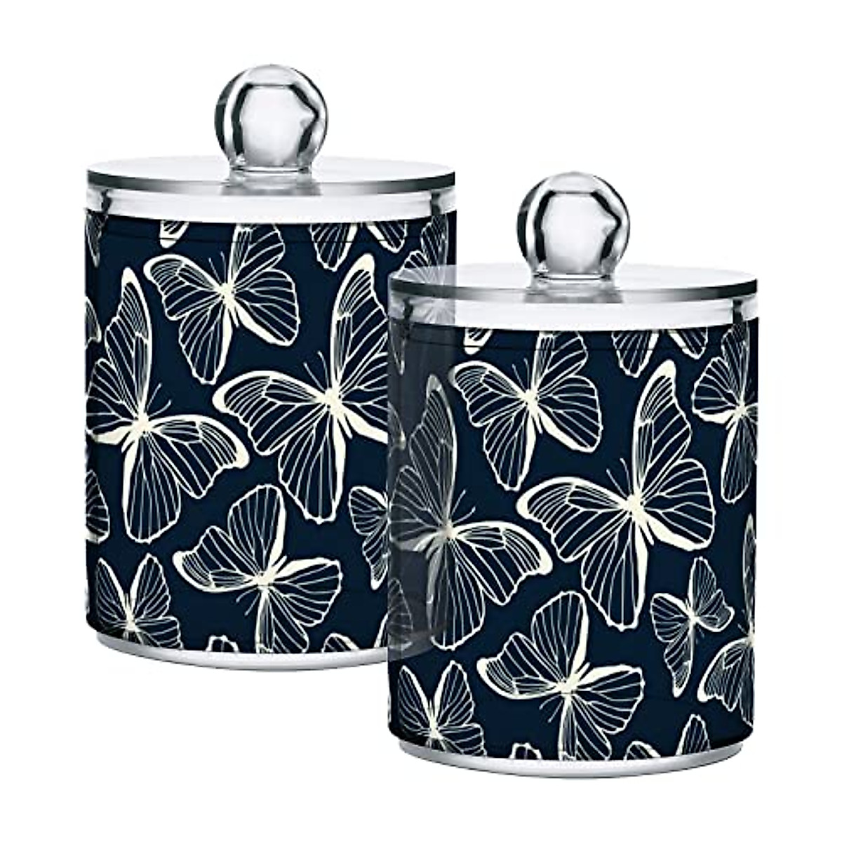 xigua 4 Pack Butterfly Black Apothecary Jars with Lid, Qtip Holder Storage Containers for Cotton Ball, Swabs, Pads, Clear Plastic Canisters for Bathroom Vanity Organization (10 Oz)