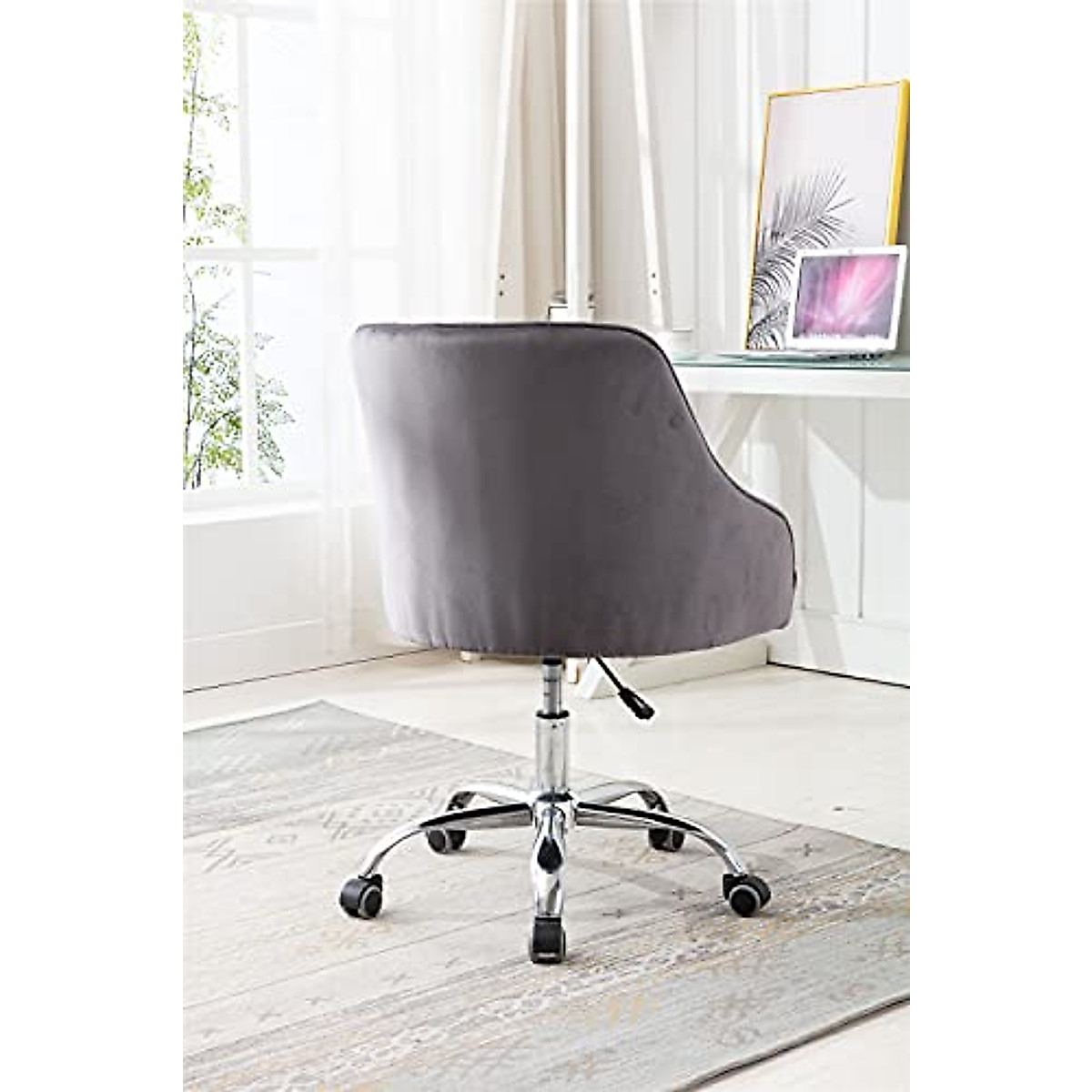 Modern Shell Swivel Chair, Velvet Desk and Chair, Leisure Office Chair Living Room Bedroom (Black)