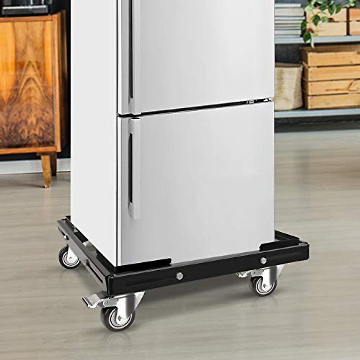 SPACECARE Mobile Roller with 2 Locking Wheels - Adjustable Furniture Dolly with Steady Steel Frame Washing Machine Stand Black Refrigerator Base Moving Cart