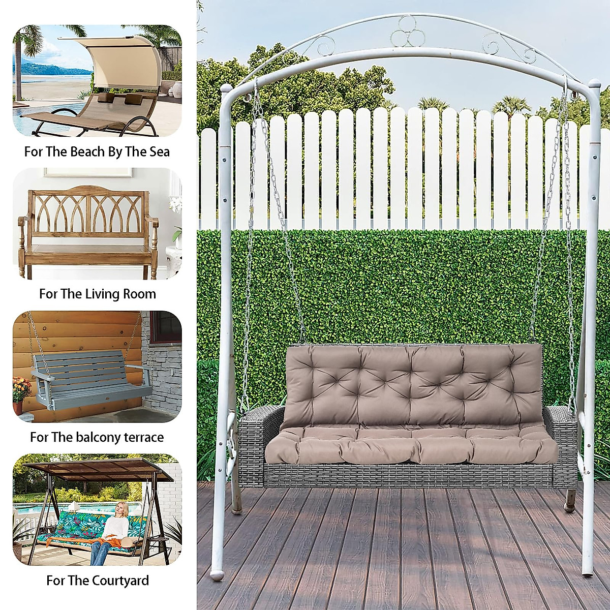 JKCJM Swing Replacement Cushions 5" Thick Waterproof Porch Swing Cushions 2-3 Seater Outdoor Swing Cushions for Outdoor Furniture,Khaki-60x40in(150x100cm)