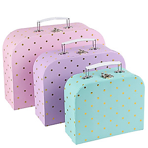 Eazy2hD Paperboard Suitcases, Set of 3 Decorative Storage Boxes Gift Boxes With Lids for Photo Storage Home Decoration, Birthday, Weddings, Anniversary - Mini Cardboard Suitcase - Gold Foil Polka Dots