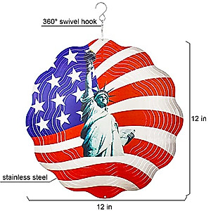 Metal Wind Spinners Outdoor Large,USA Statue of Liberty Craft Spinner Hanging Decor,12in Yard Ornaments 3D Kinetic Spinner,Patriotic American Flag Wind Spinner Gift,Wind Catchers & Spinners Garden Art