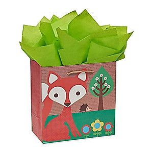 Papyrus 9" Medium Gift Bag with Tissue Paper (Fox) for Baby Showers or Birthdays (1 Bag, 8-Sheets)