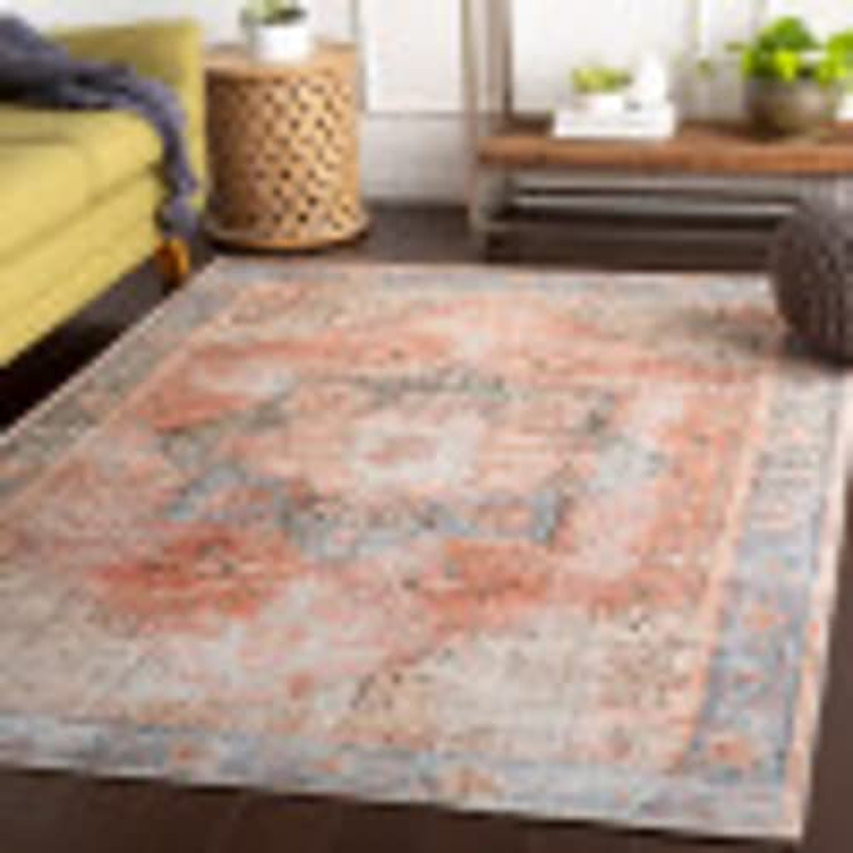 Livabliss Suri Vintage Washable Area Rug 5'3" x 7'3", Rust/Blue