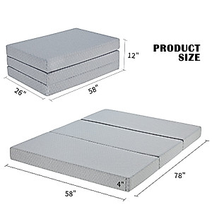 Homguava Folding Mattress Topper 4" Tri Fold Memory Foam Mattress Foldable Twin Mattress Portable Floor Mattress Camping Mat with Carry Bag for Adults, for Guest Room, Home, RV (Queen, 78"x58"x4")