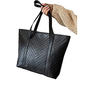WDIRARA Women's Chevron Shoulder Tote Bag Purses Handbags Medium Handbag Black