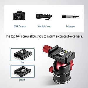 NEEWER Tripod Head, 360° Rotating Panoramic Ball Head with 1/4” Quick Shoe Plate for Tripod Monopod Slider DSLR Camera Camcorder, Max Load up to 5kg/11lb – GM28