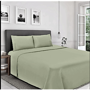 Cottingon,Premium 400 TC 100% Egyptian Cotton Sheet Set 16" Deep,Split King - Sage
