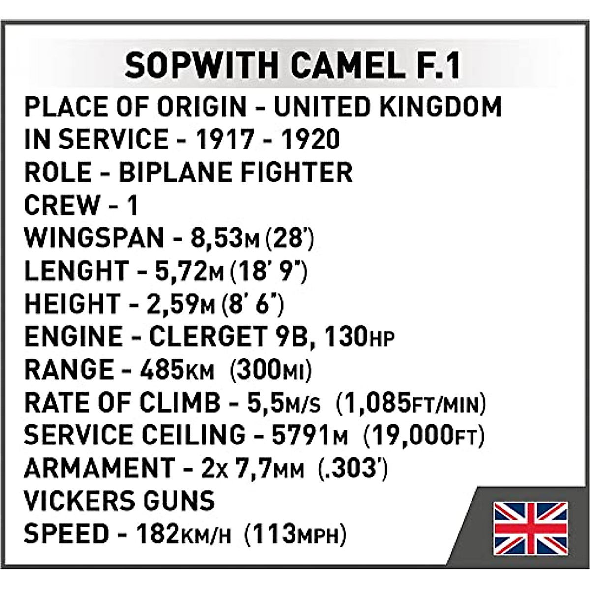 COBI Historical Collection Great War Sopwith F.1 Camel Plane, Multicolor, 175 pieces
