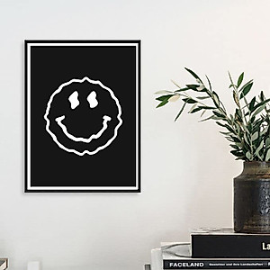 PRINT UP Smiley Poster Wave Face, Trippy Room Decor, Cool Modern Funny Posters for College Dorm, Grunge Black Poster 12x16 (UNFRAMED)