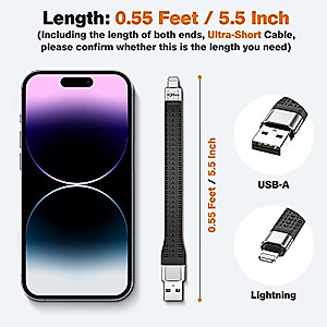 Rixmie Short USB A to Lightning Cable, [MFi Certified-13.5cm] 30W Fast Charging for 14 Pro/14/13/13 Pro/12 Pro Max/12/11/11 Pro/X/XS, AirPods, iPad Pro Air Mini, MacBook (Not Work with DAC)- Black