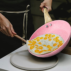Frying Pan Nonstick, 11 Inch Pink Egg Pan, Non Stick Fry Pan 100% PTFE PFOA-Free Omelet Pan, Toxin-Free Skillets Stone Cookware, Anti-Warp Base with All Stove Tops Available, Induction Compatible