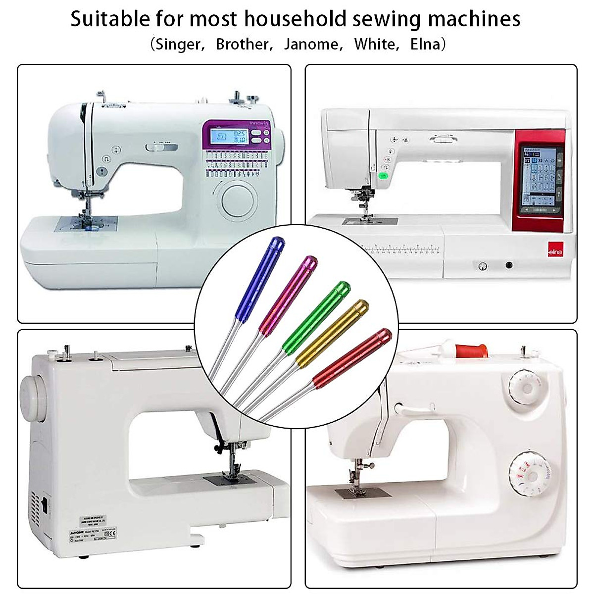 60 Pieces Sewing Machine Needles Universal Regular Point Machine Needles for Singer, Brother, Janome, Varmax with Size in HAX1 65/9, 75/11, 90/14, 100/16, 110/18 (5 Colors)