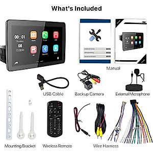 9" Single Din Car Stereo with Apple CarPlay, aboutBit Adjustable Multimedia Receiver with PhoneLink/Bluetooth/MIC/Dual USB/AM&FM Radio/USB & SD/Backup Camera/Steering Wheel Control