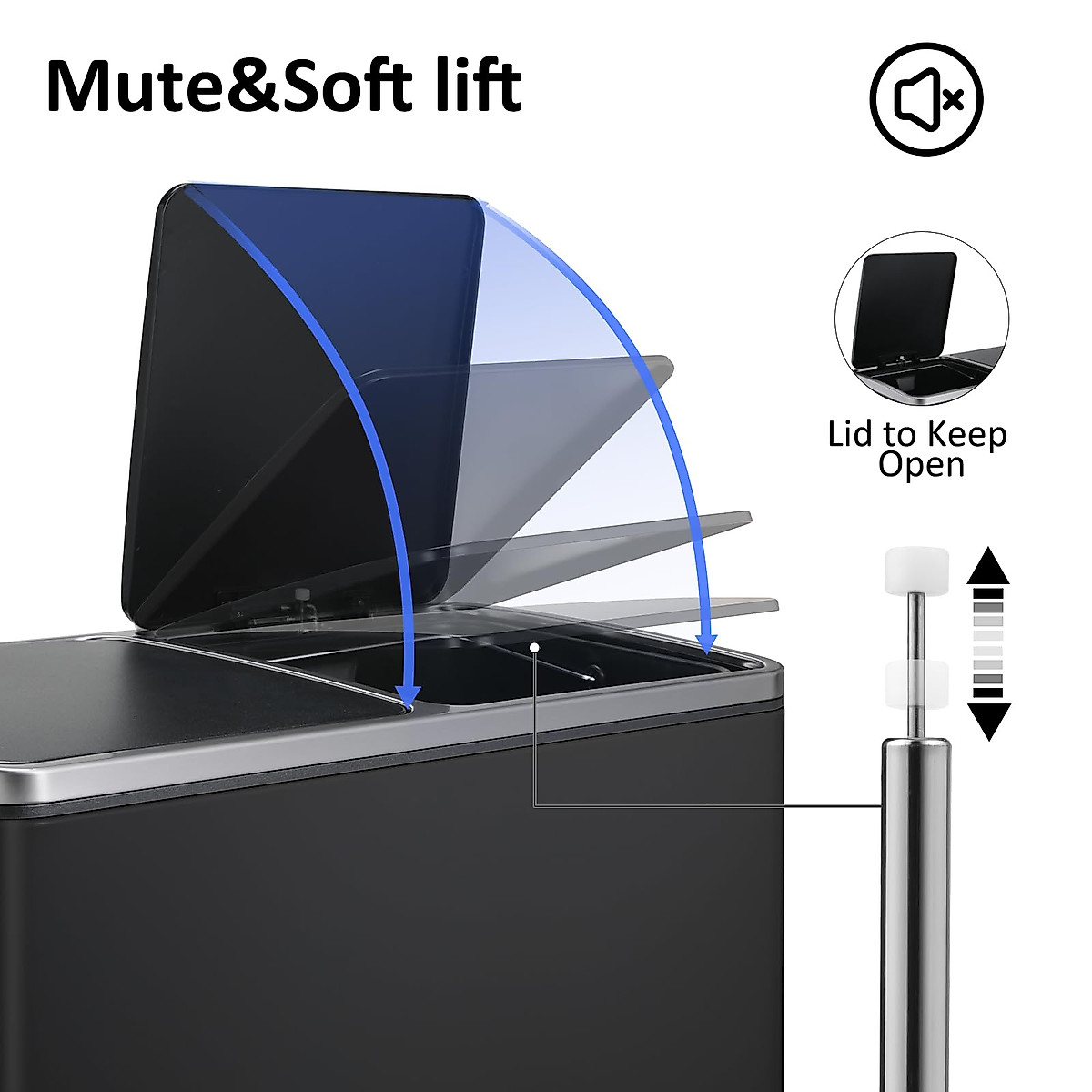 Arlopu 12 GallonStainless Steel Trash Can, 48L Dual Compartment, Metal Kitchen Step Recycle Bin, Metal Double Dustbin, in-Home Garbage Rubbish Can W/Removable Liner Buckets (Black)