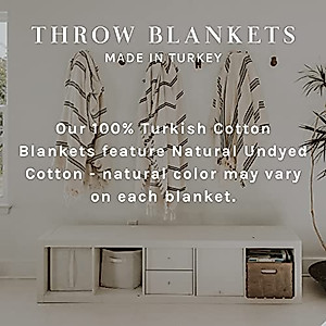 Sweet Water Decor Turkish Cotton Throw Blankets | Large Size 65 x 85 | Cream with Black Decorative Stripes | Boho, Rustic, Farmhouse | Indoor, Outdoor Cover (Henley - Four Stripes)