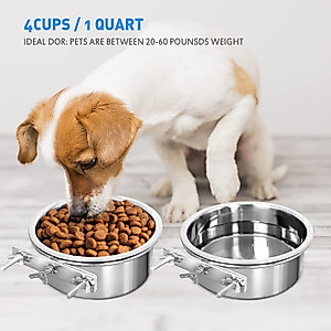 Water Bowl Food Bowl for Kennel Cage Crates, 2 Packs Stainless Steel Bowl Quick Lock Bowls for Dog Cat Bird Guinea Pig Rabbit Chicken Coop - 4 Cups / 1 Quart