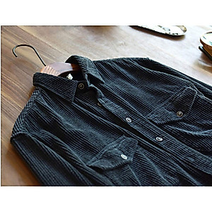 Men's Corduroy Shirt Long Sleeve Turn-Down Collar T-Shirt Top Casual Winter Lapel Chest Pocket Button Blouse M-3XL