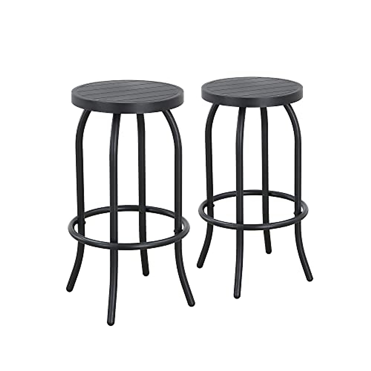 LOKATSE HOME Outdoor Patio Bar Height Stool Bistro Chair Counter Footrest, Set of 2, Black