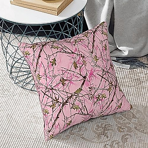 Pink Leaves Camo Throw Pillow Covers Corduroy Pillowcases Soft Square Cushion Case Decorative Cushion Covers for Bedroom Sofa Farmhouse 18"x18"