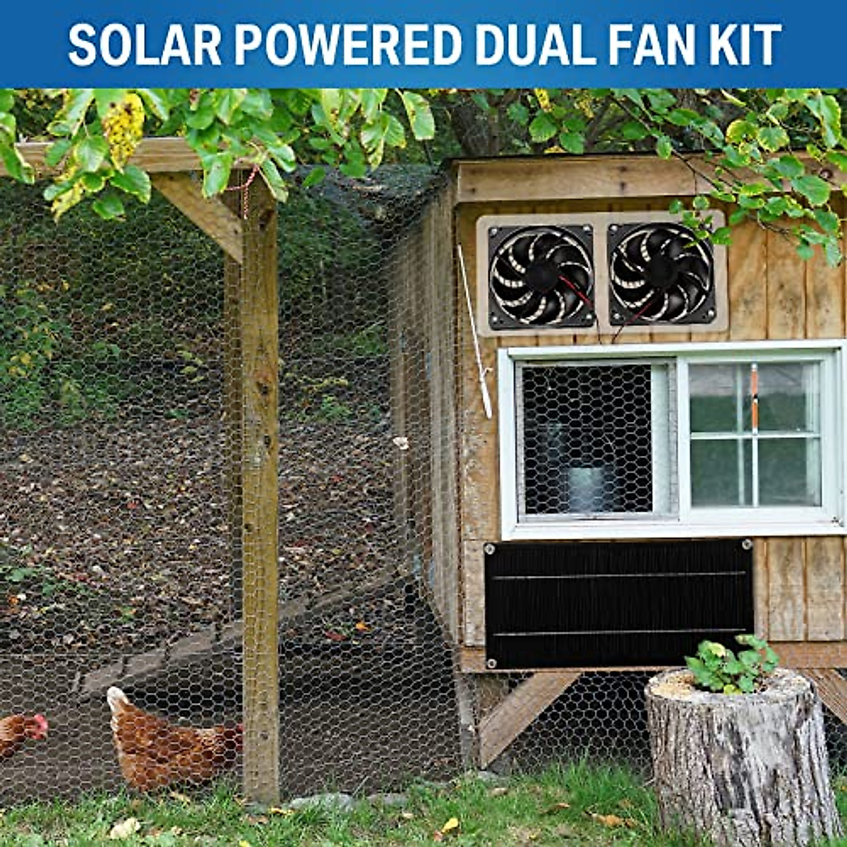 Solar Panel Fan Kit 10W 12V Solar Powered Dual Fan Waterproof Solar Exhaust Fan Outdoor Portable Solar Ventilation Fan Solar Attic Fan with Cable for Chicken Coop Greenhouse Shed Pet Houses Window